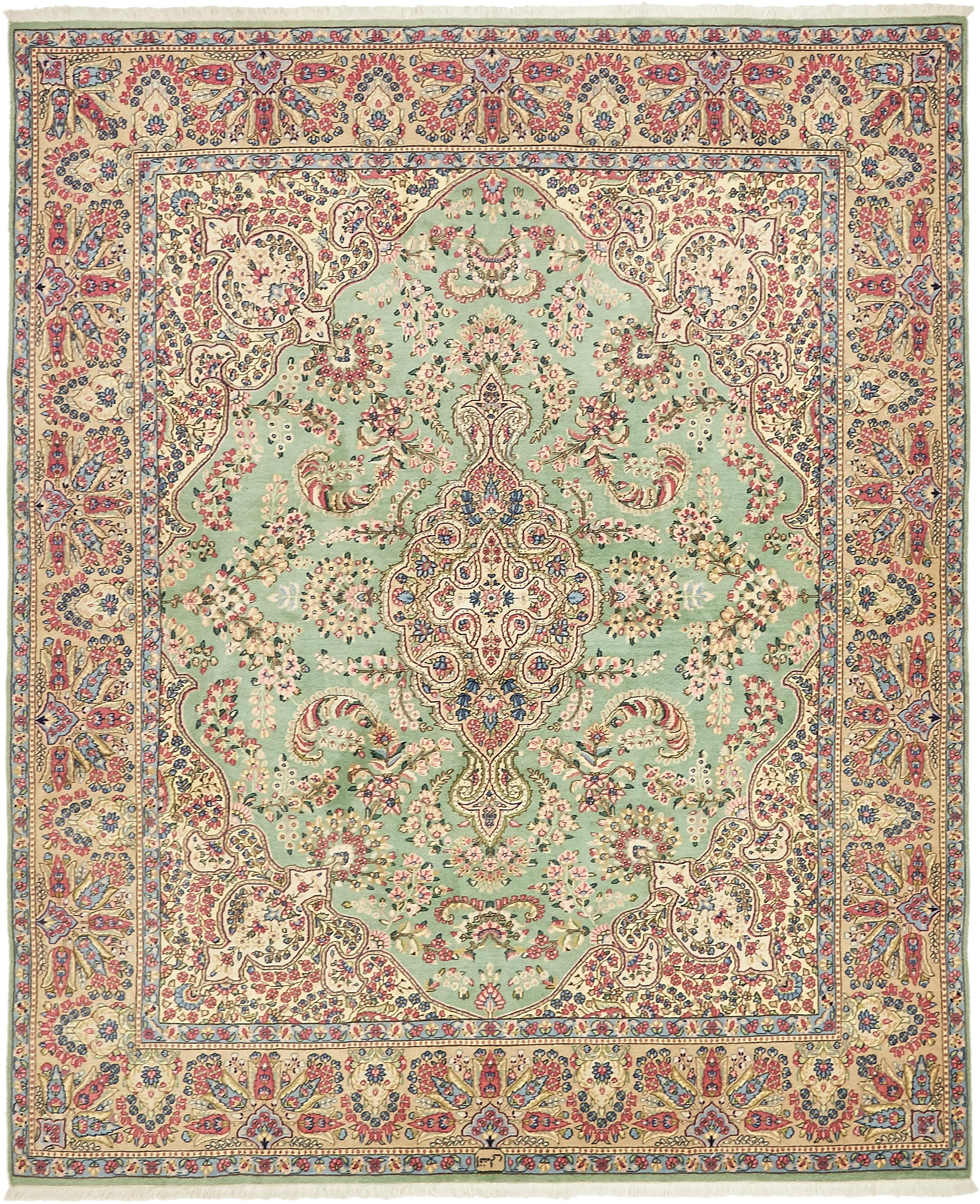 Light Green 6' 5 x 7' 9 Kerman Persian Rug | eSaleRugs