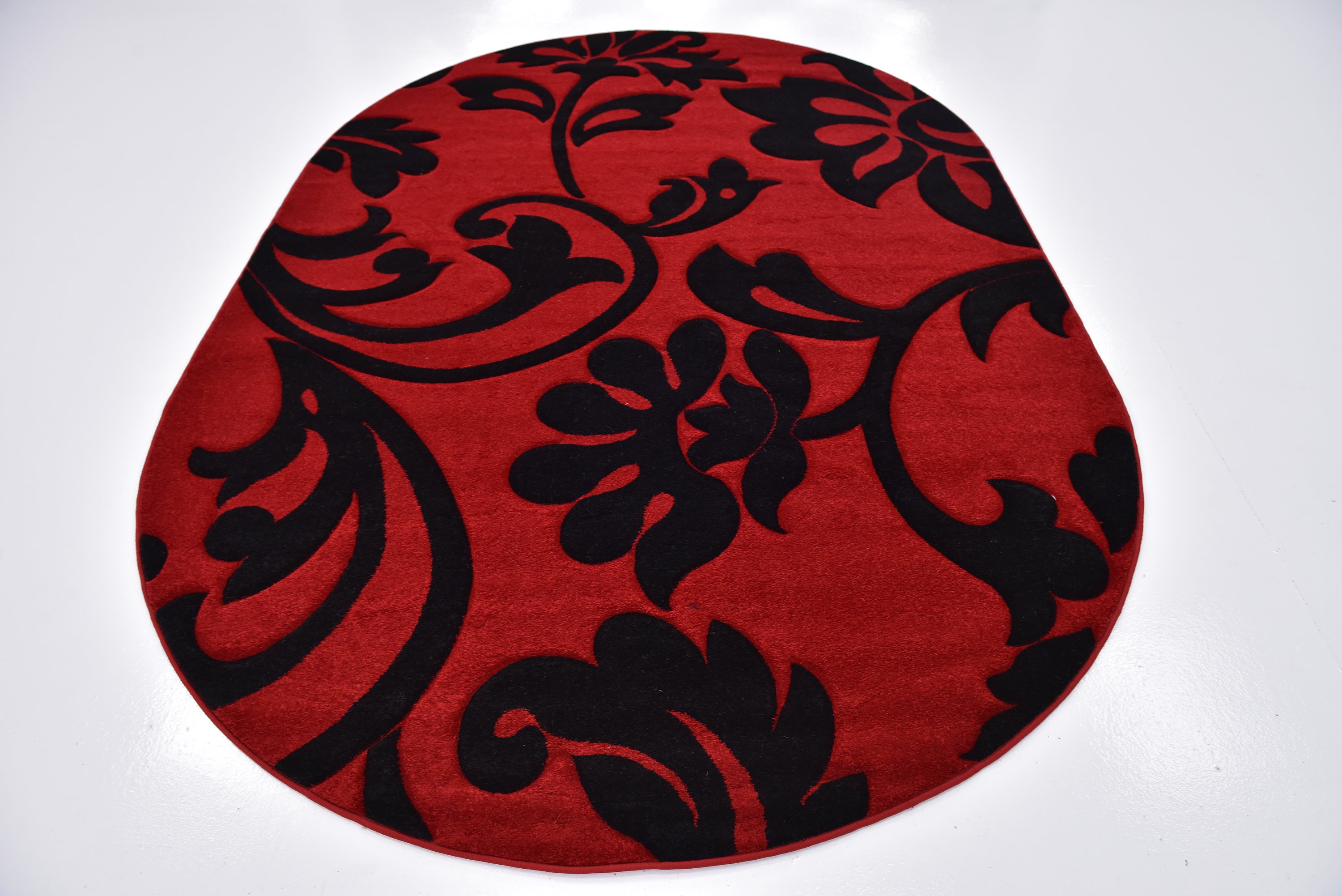 Red 6' 7 x 9' 9 Damask Oval Rug | Area Rugs | eSaleRugs