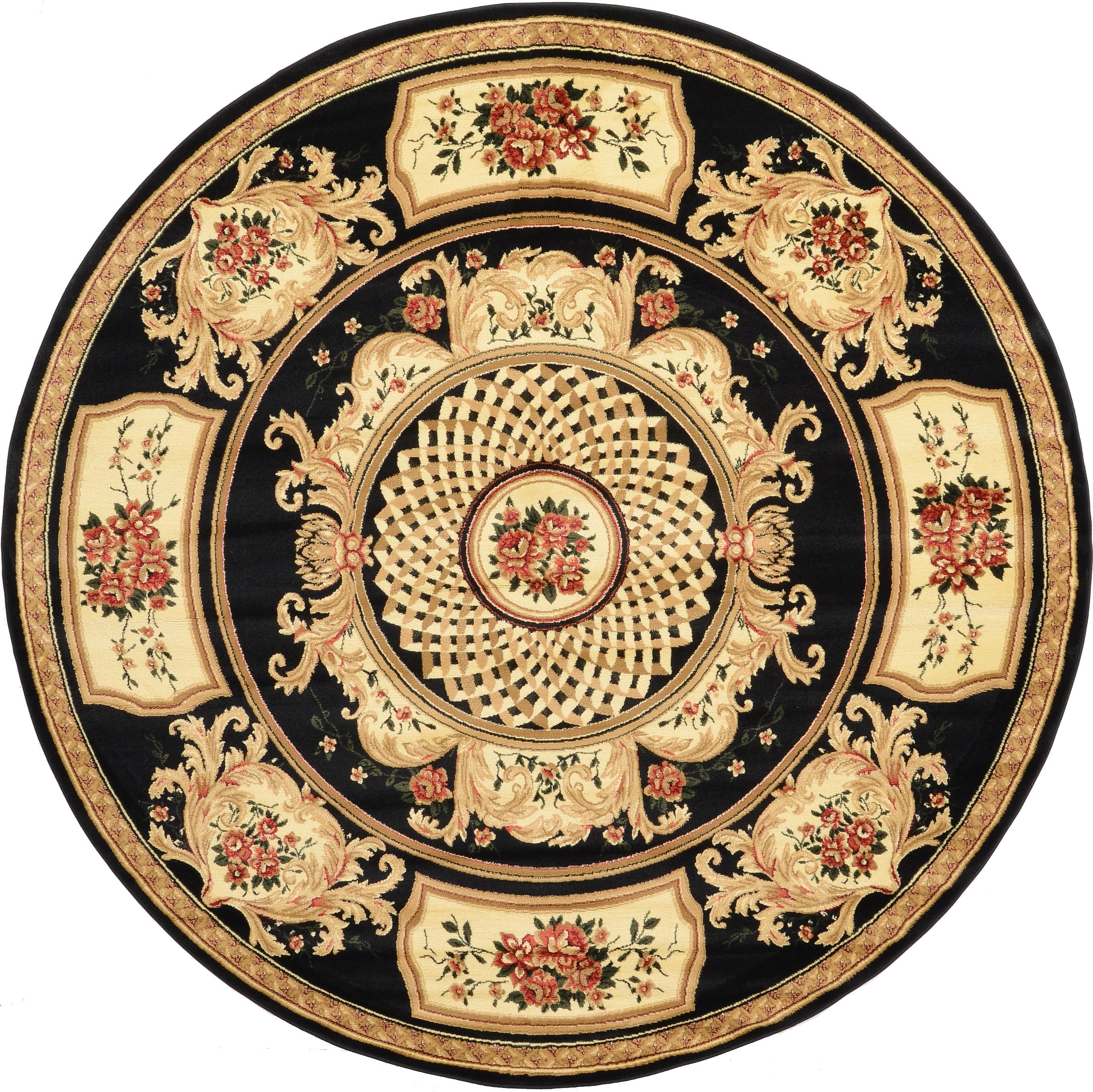 Black 8' 2 x 8' 2 Classic Aubusson Round Rug | eSaleRugs