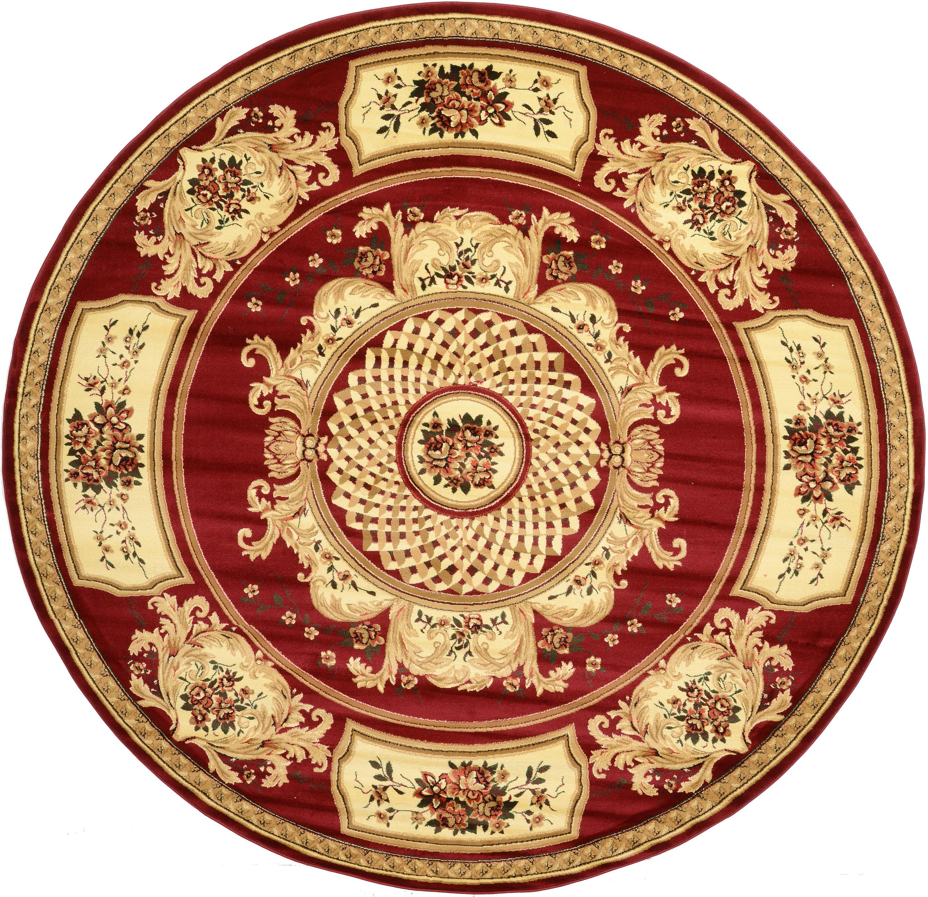 Burgundy 9' 10 x 9' 10 Classic Aubusson Round Rug | eSaleRugs