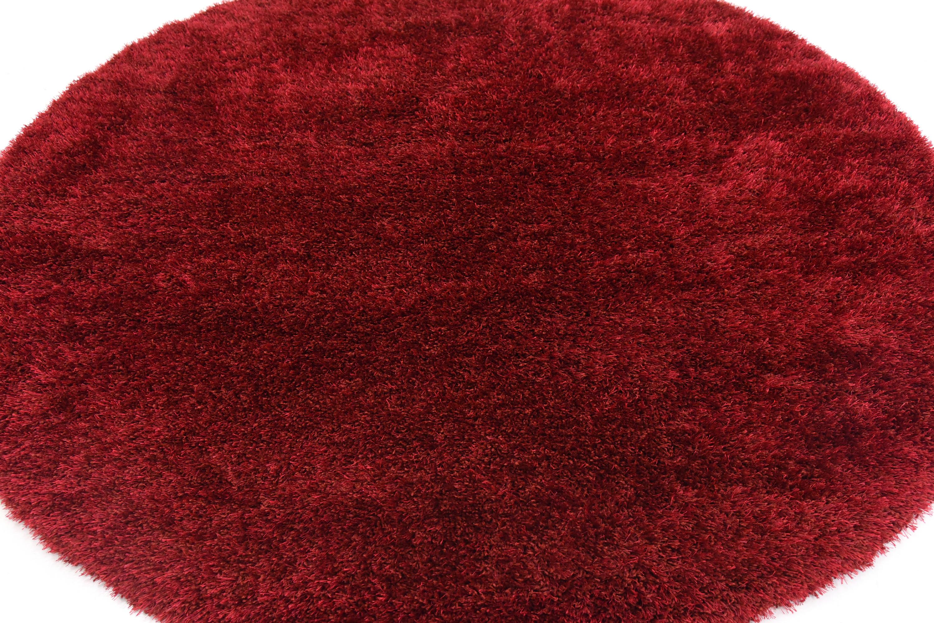 Red 6' x 6' Luxe Solid Shag Round Rug | eSaleRugs