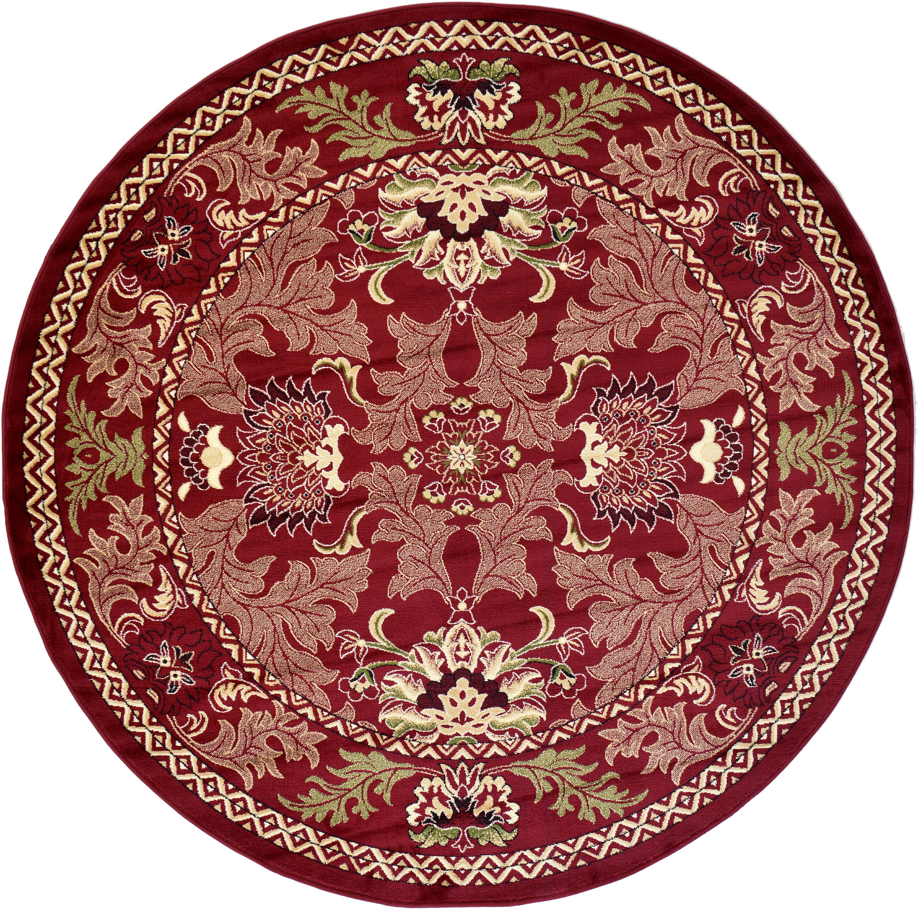 Red 8' x 8' Damask Round Rug | eSaleRugs