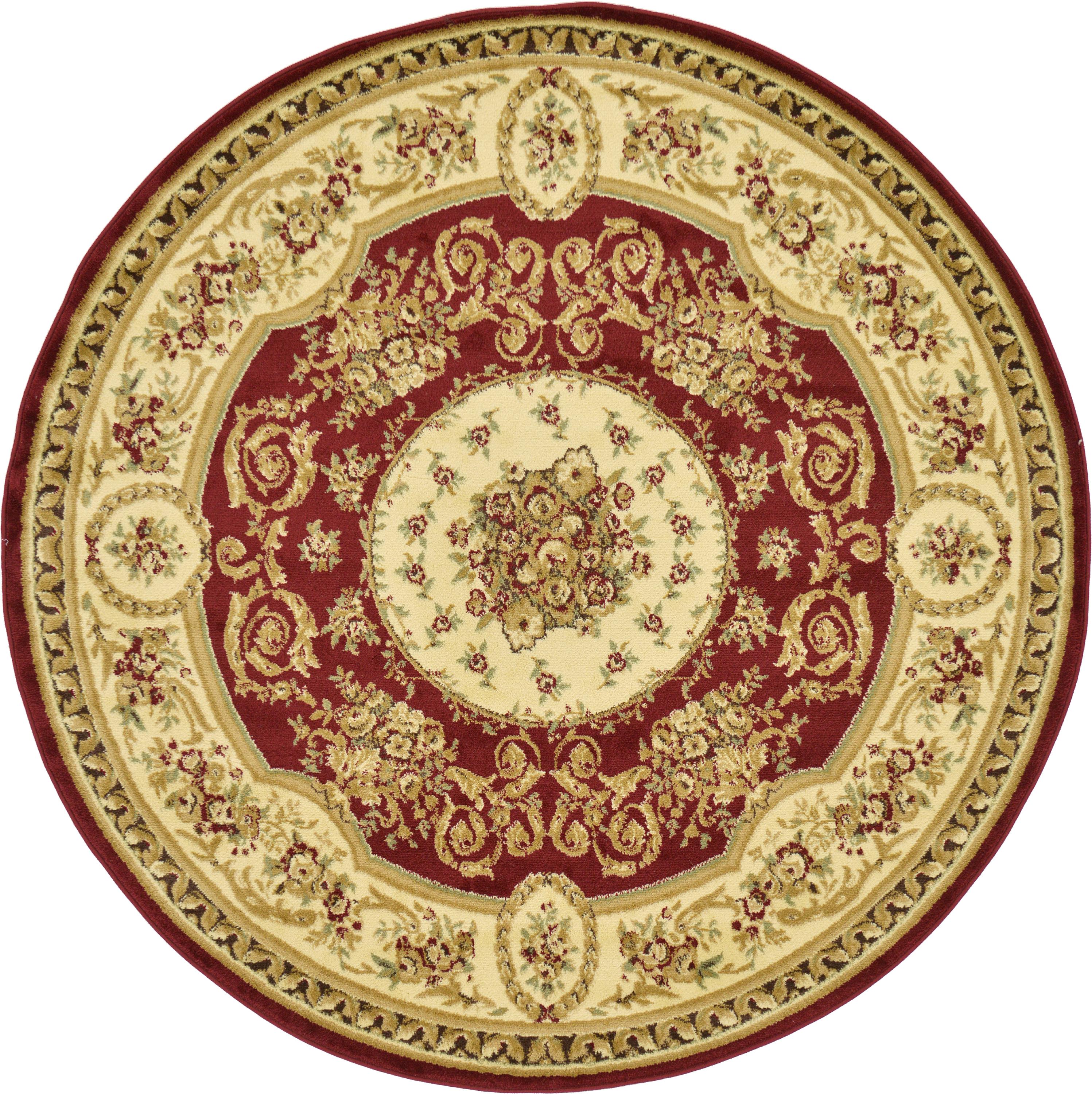 Red 6' x 6' Classic Aubusson Round Rug | eSaleRugs
