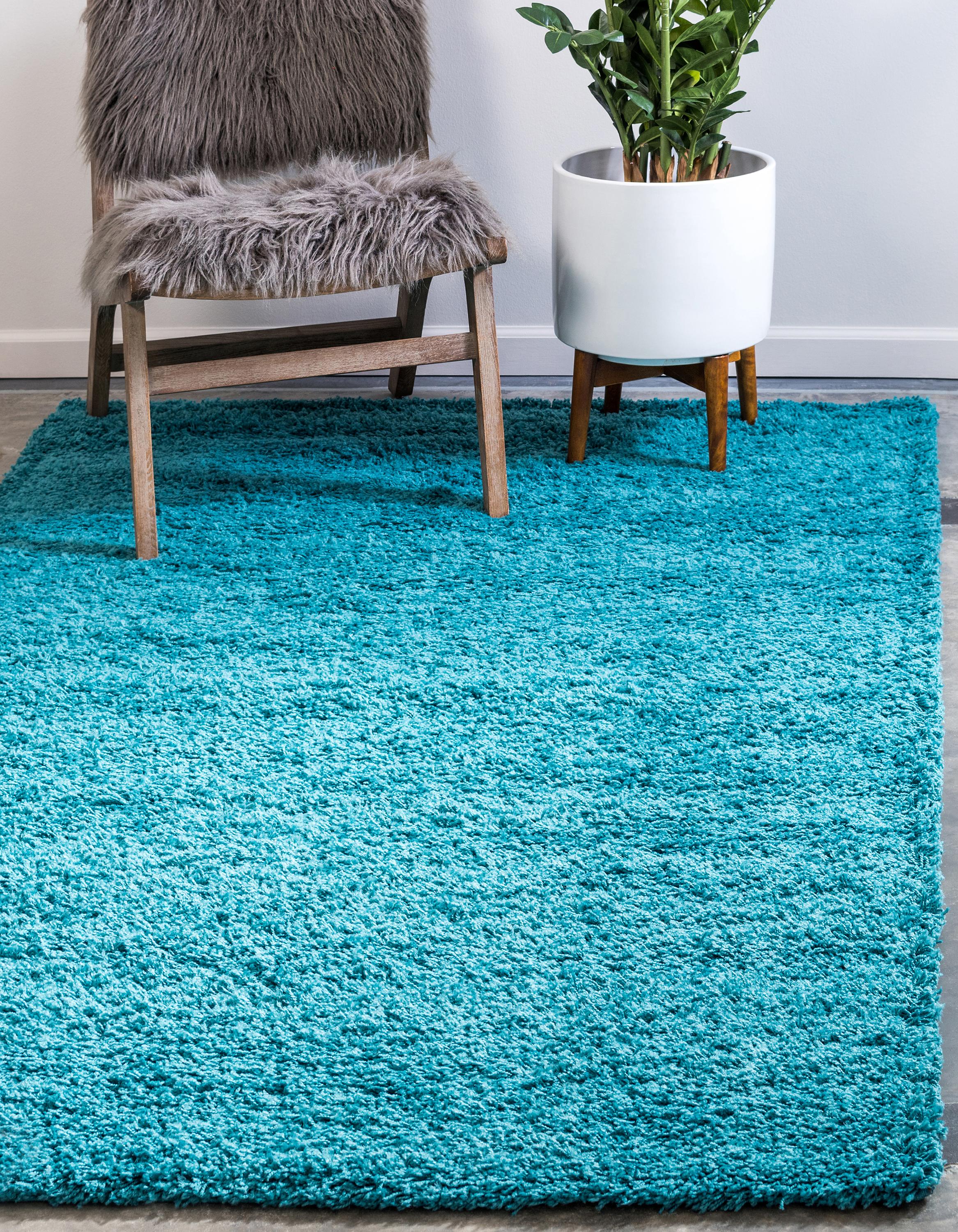 Deep Aqua Blue 12 X 15 Solid Shag Rug Rugs ca