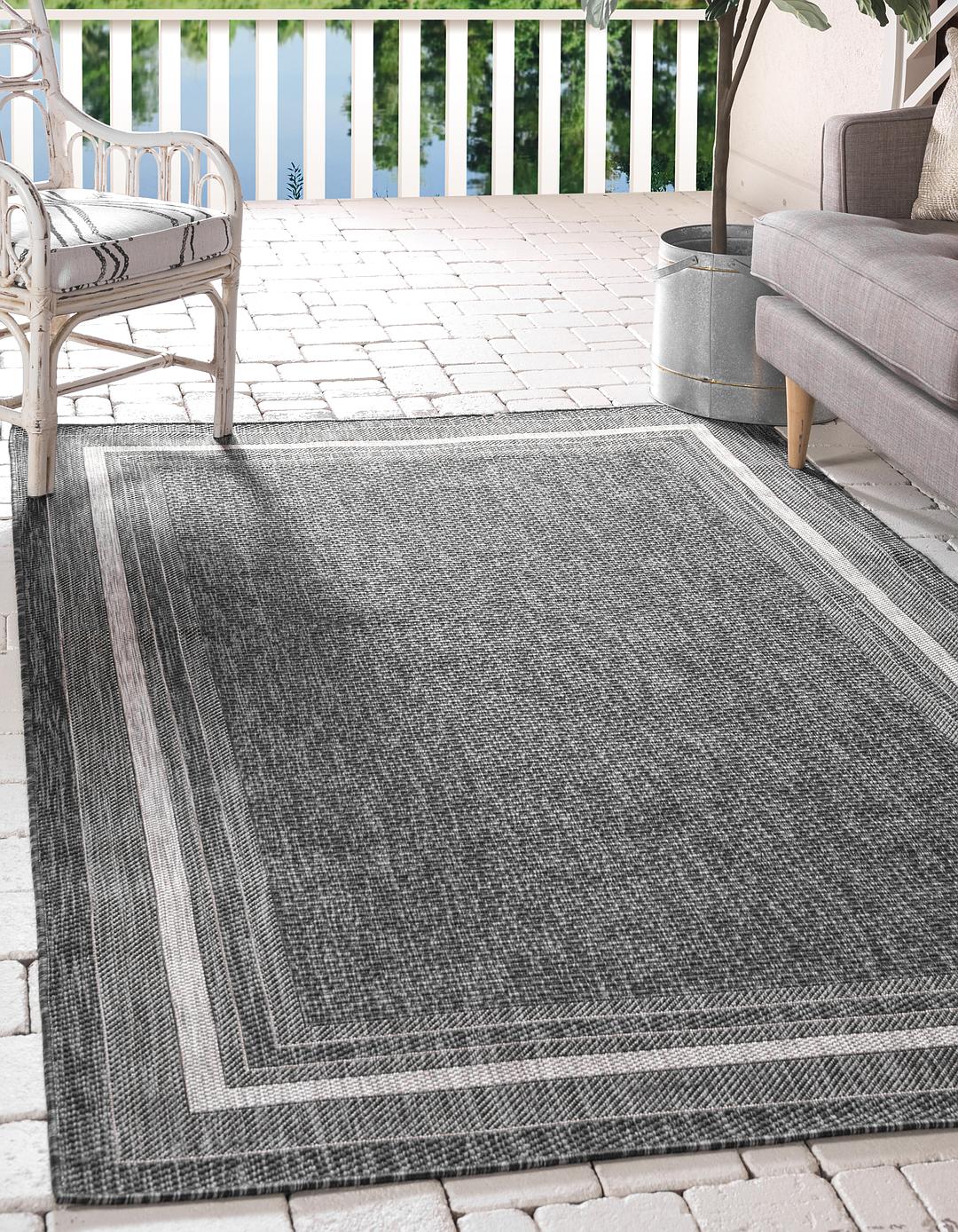 Black 9 X 12 Outdoor Border Rug Area Rugs ESaleRugs