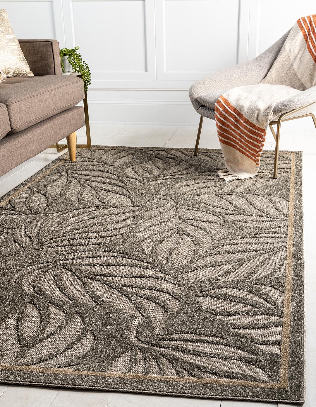 Gray 9 X 12 Outdoor Botanical Rug Area Rugs ESaleRugs