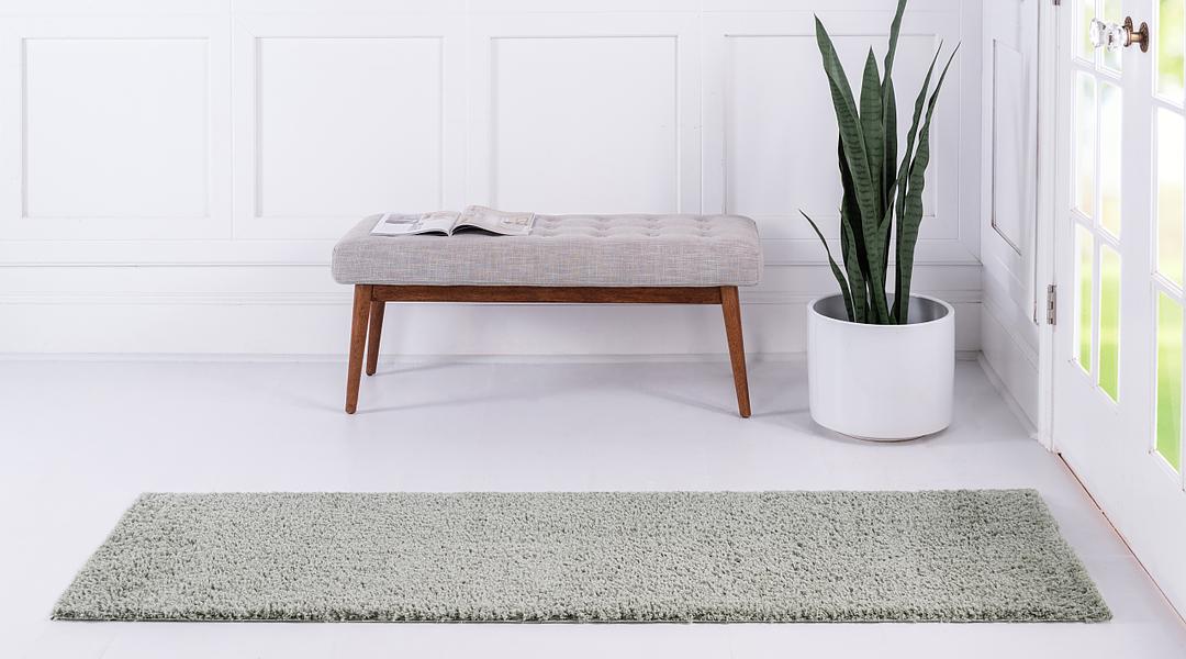 Sage Green 2' 7 x 10' Solid Shag Runner Rug | Rugs.com